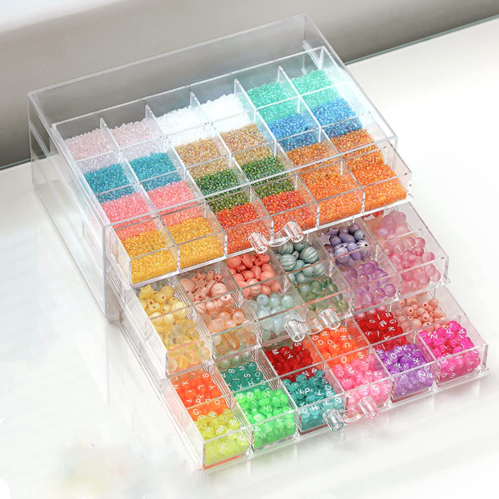 Compartment Storage Box 72 Grids Acrylic Organizer Box with 3 Drawers Storage Containers Transparent Organizer Box for Crafts Art Supply Diamond Painting Nail Tip Bead Earring Ring