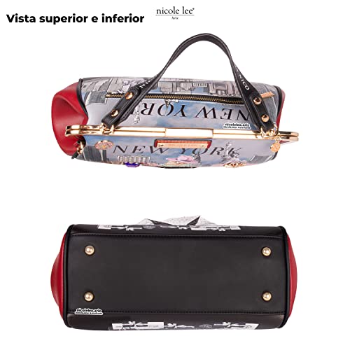 Nicole Lee Success in New York Handbag, Push Lock Closure, Embellished NYC City Bag with Optional Crossbody Strap