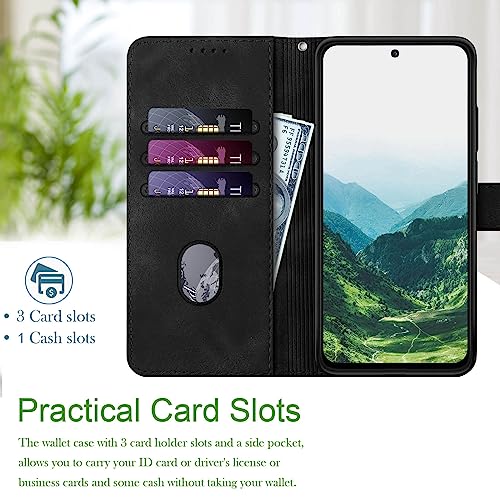 JHWVVTF for Moto G 5G 2022 Wallet Case, Card Holder Leather Kick-Stand, Wrist Strap, Magnetic Closure, Shockproof Protective Pattern Flip Cover (Black)