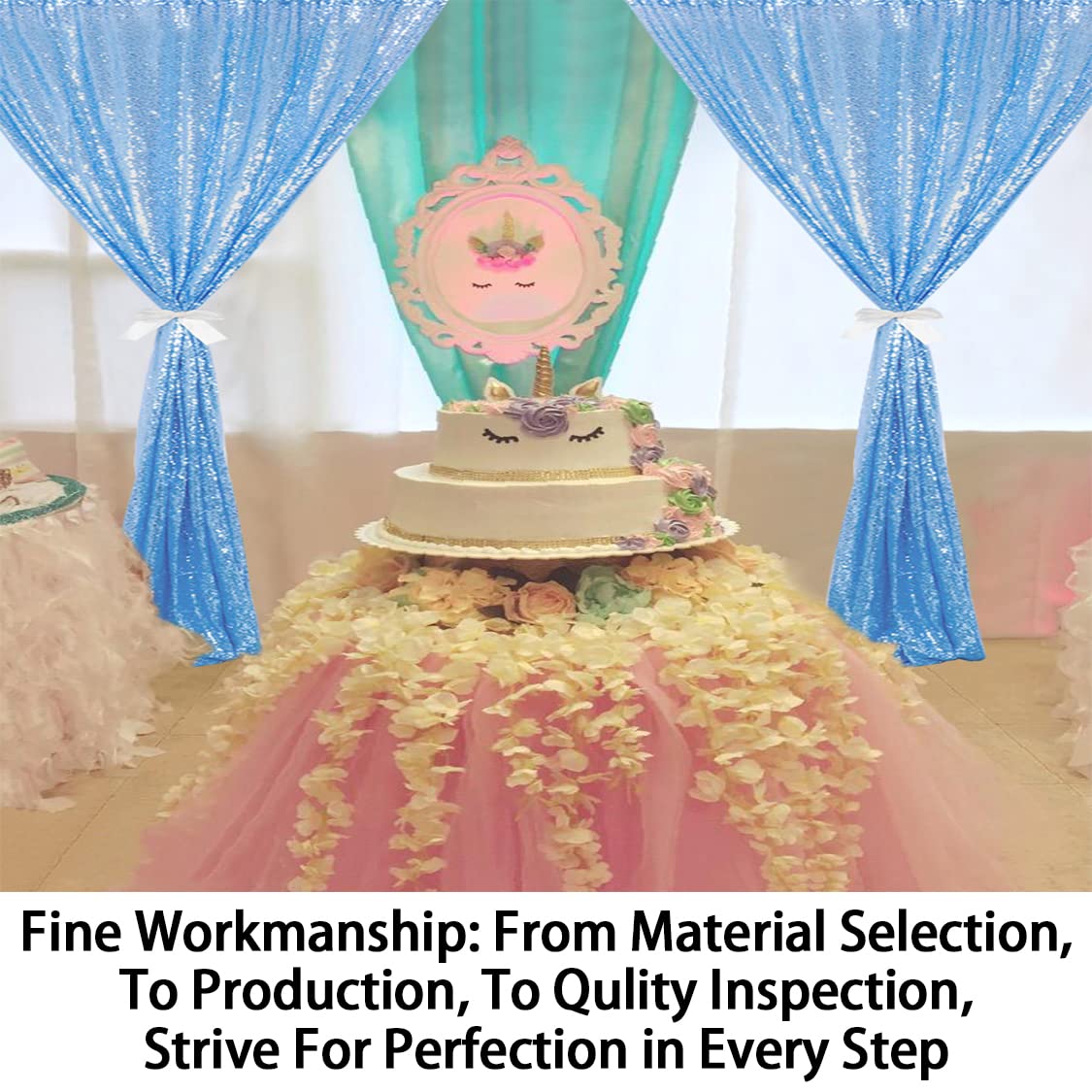 ShinyBeauty 4ft x 8ft Baby Blue Sequin Backdrop Curtain 2 Panels Sequin Wall Panel Backdrop Glitter Curtains Drapes or Parties Wedding Decoration