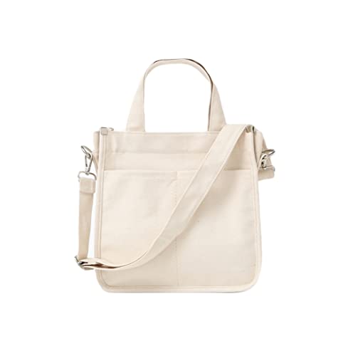 Jeelow Small Canvas Tote Handbag Bag Purse For Women Girl (Beige Original)