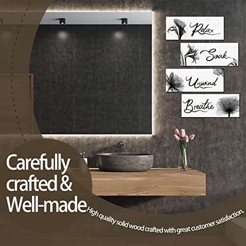 Bathroom Wall decor Elegant bathroom decor wall art,4 pieces bathroom wall art wooden black and white Wall decor for bathroom Rustic hanging bathroom signs decor Farmhouse bathroom wall decorations