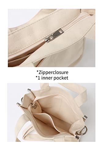Jeelow Small Canvas Tote Handbag Bag Purse For Women Girl (Beige Original)