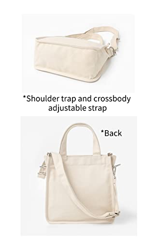 Jeelow Small Canvas Tote Handbag Bag Purse For Women Girl (Beige Original)