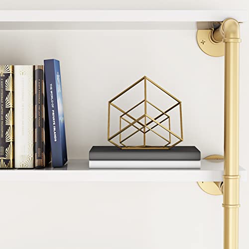 HOMEKAYT Industrial Pipe Shelving Wall Mounted Rustic Wood Shelf Industrial Floating Shelves-(Gold,2-Tier)