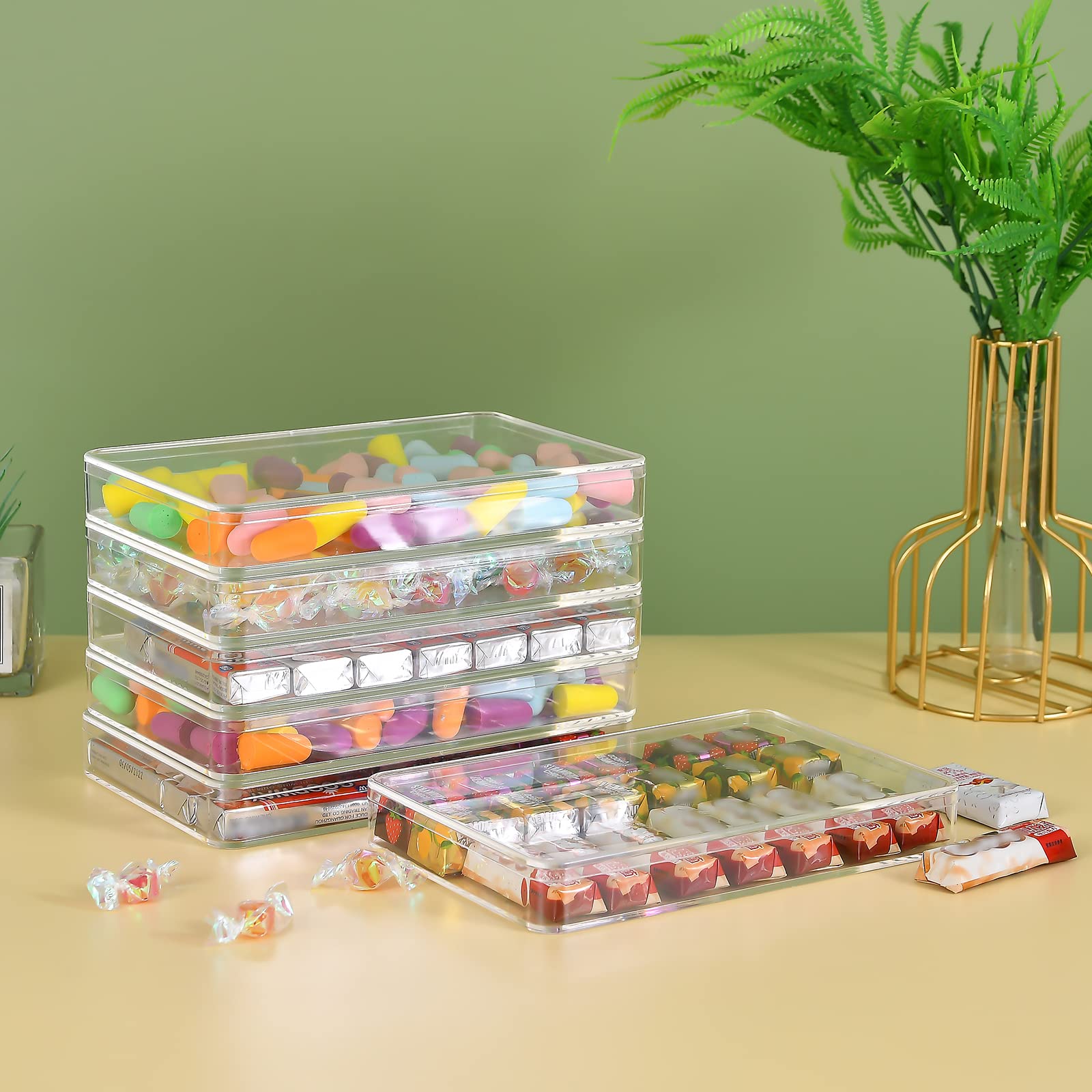Clear Acrylic Square Cube Plastic , Worasign 6 Pack Plastic square cube containers with Lid Plastic Storage Boxes 7x4.7x1 Inches for Candy Pill ,Tiny Jewelry Beads, Coins, and findings, Craft Supplies, Sewing