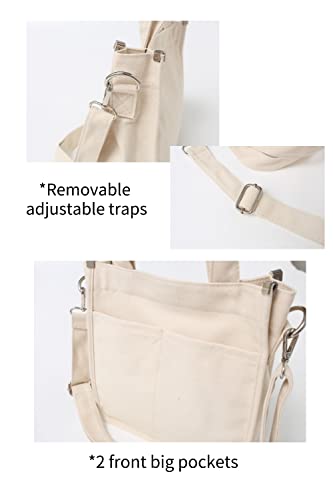 Jeelow Small Canvas Tote Handbag Bag Purse For Women Girl (Beige Original)