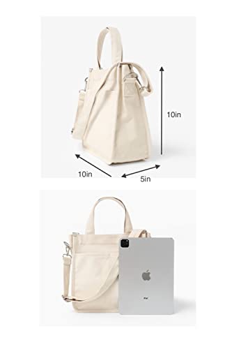 Jeelow Small Canvas Tote Handbag Bag Purse For Women Girl (Beige Original)