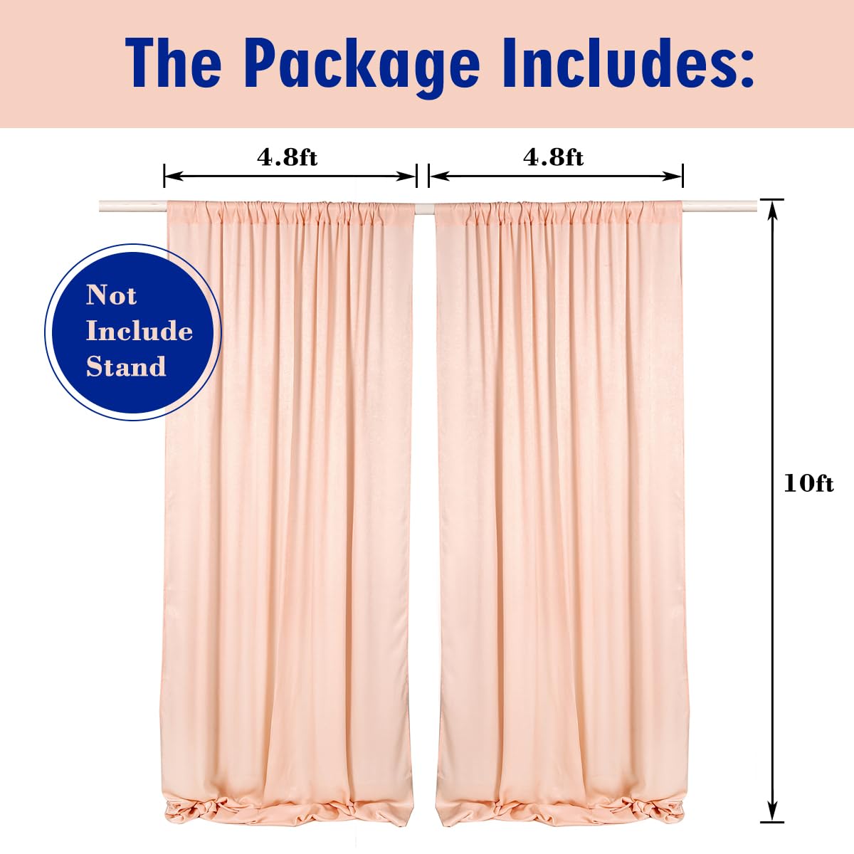 SHERWAY 9.6 Feet x 10 Feet Light Peach Silky Soft Curtain Wedding Backdrop Drapes, Slightly Shiny Satiny Window Curtains for Party Ceremony Decoration