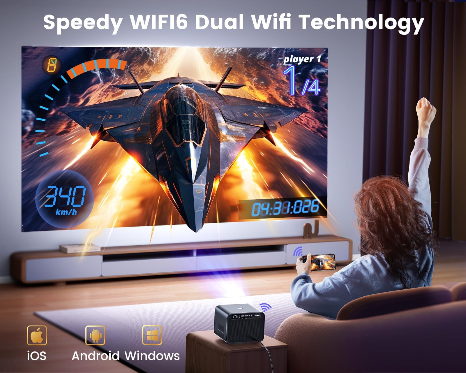 Projector, WiMiUS 2023 Newest 5G WiFi Bluetooth Projector, 480 ANSI Lumens Full HD 4K Projector Support 4P/4D Keystone, 50% Zoom, Bluetooth 5.2 Outdoor Video Projector for PC Smartphone USB (200000H)