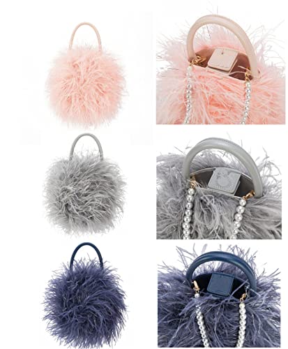 Skying Women's Real Ostrich Feather Evening Purse Handbag Clutch, Party Gift Wool Bag Wallet Tote For Winter (Bluish Gray)