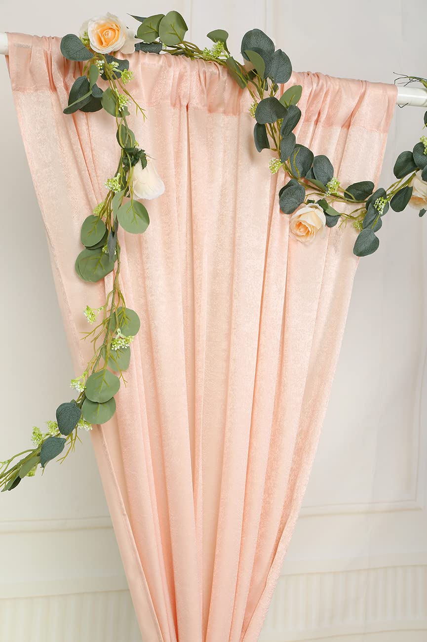 SHERWAY 9.6 Feet x 10 Feet Light Peach Silky Soft Curtain Wedding Backdrop Drapes, Slightly Shiny Satiny Window Curtains for Party Ceremony Decoration