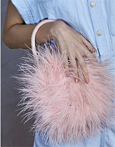 Skying Women's Real Ostrich Feather Evening Purse Handbag Clutch, Party Gift Wool Bag Wallet Tote For Winter (Bluish Gray)