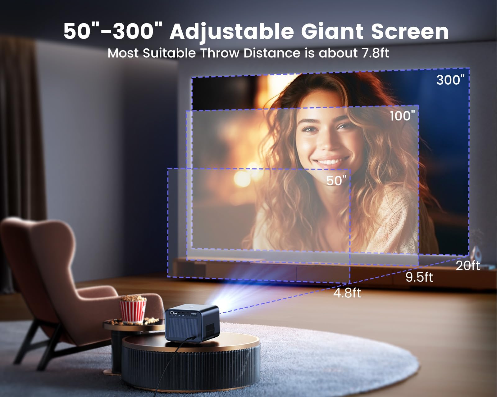 Projector, WiMiUS 2023 Newest 5G WiFi Bluetooth Projector, 480 ANSI Lumens Full HD 4K Projector Support 4P/4D Keystone, 50% Zoom, Bluetooth 5.2 Outdoor Video Projector for PC Smartphone USB (200000H)