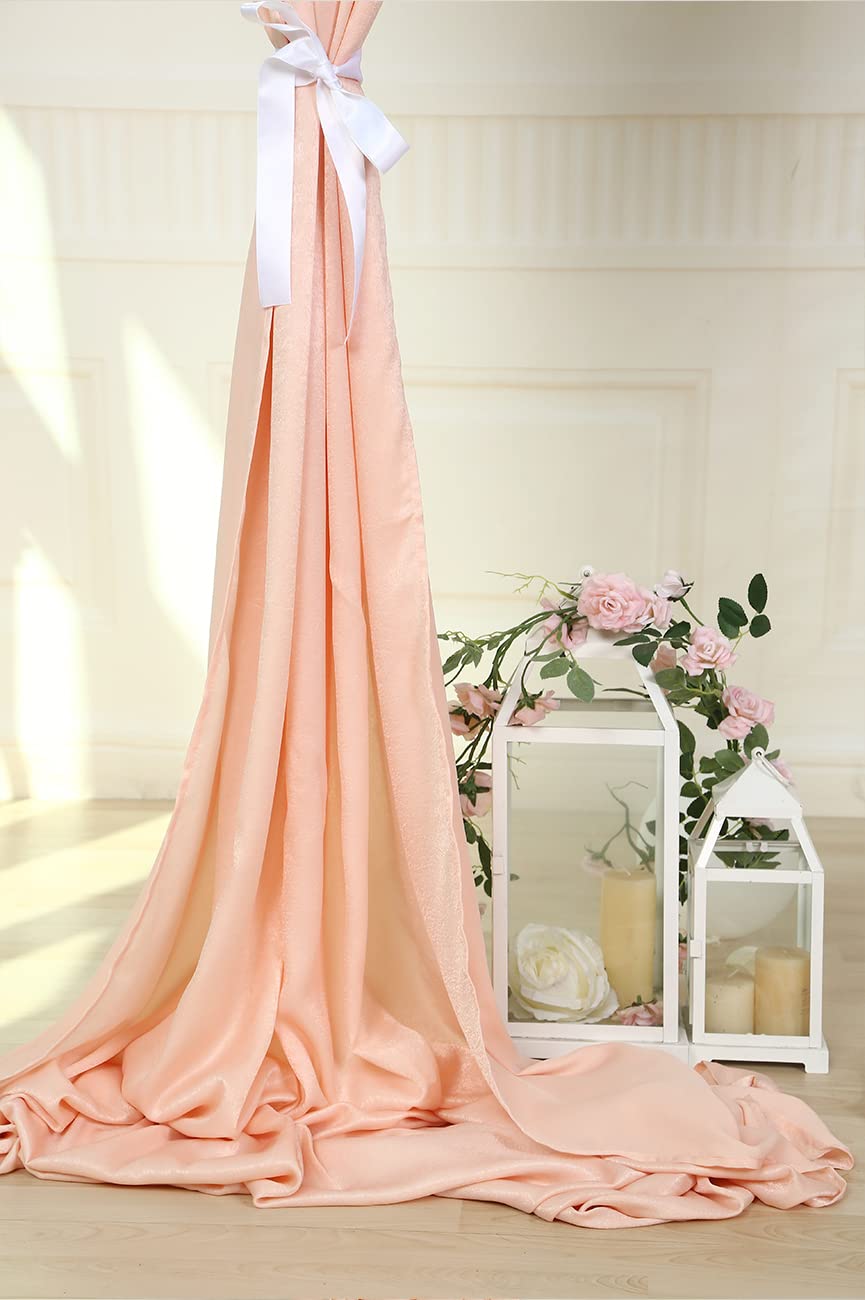 SHERWAY 9.6 Feet x 10 Feet Light Peach Silky Soft Curtain Wedding Backdrop Drapes, Slightly Shiny Satiny Window Curtains for Party Ceremony Decoration