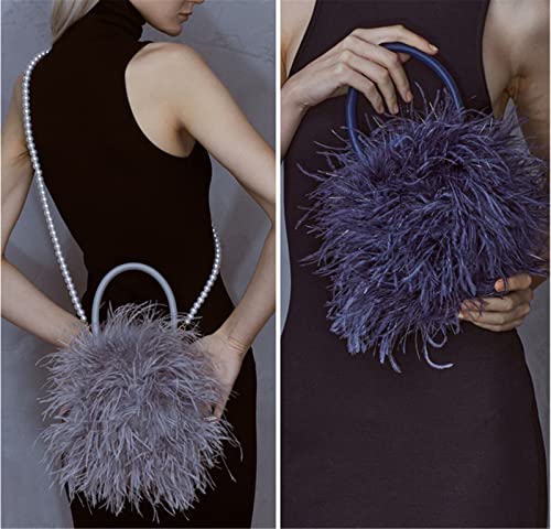 Skying Women's Real Ostrich Feather Evening Purse Handbag Clutch, Party Gift Wool Bag Wallet Tote For Winter (Bluish Gray)