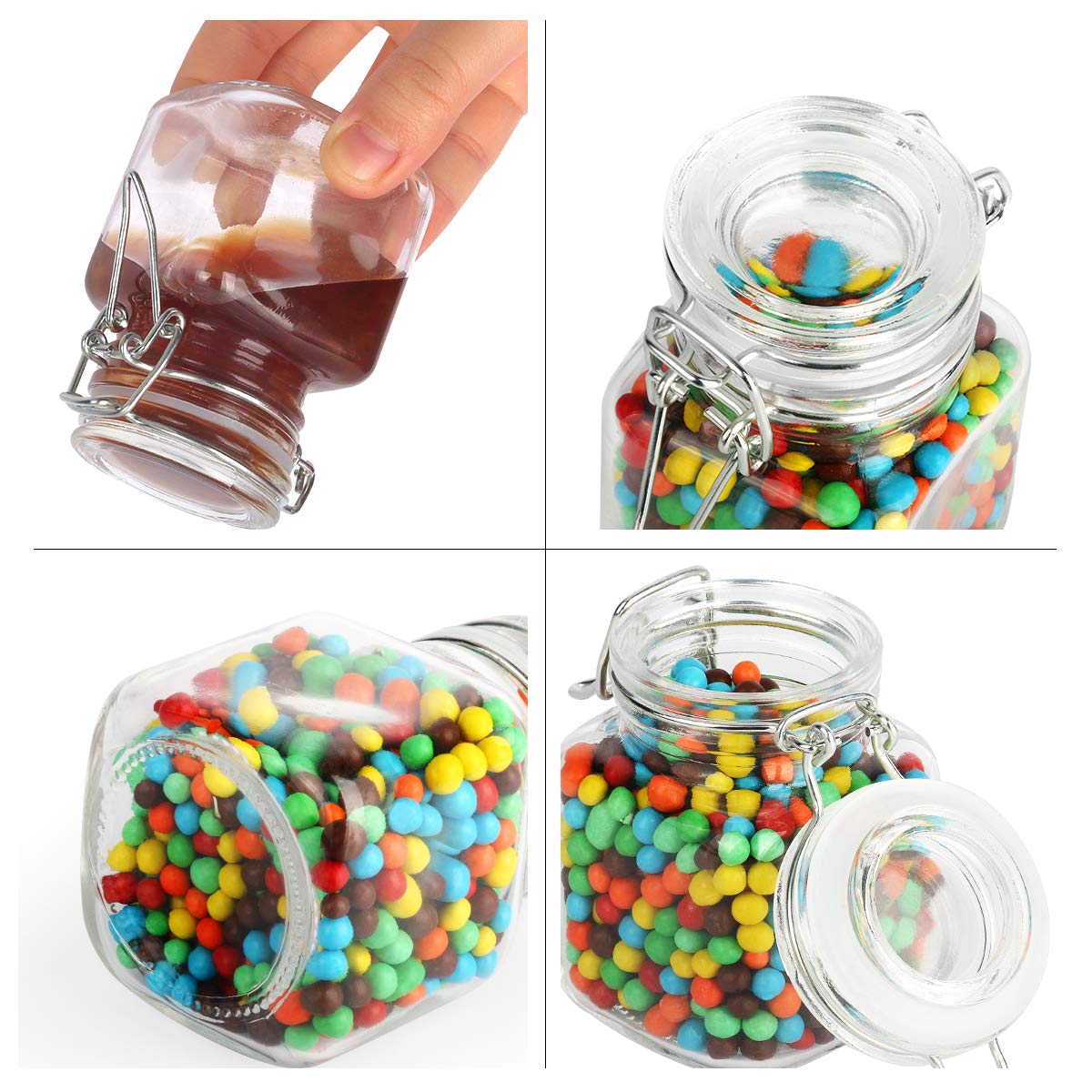 Glass Jars With Lids, KAMOTA 30 pack of 3.5 oz small glass jars for storage spice herbal condiments with leak-proof rubber gaskets and airtight hinged lids, 280 labels and 2 silicone funnels