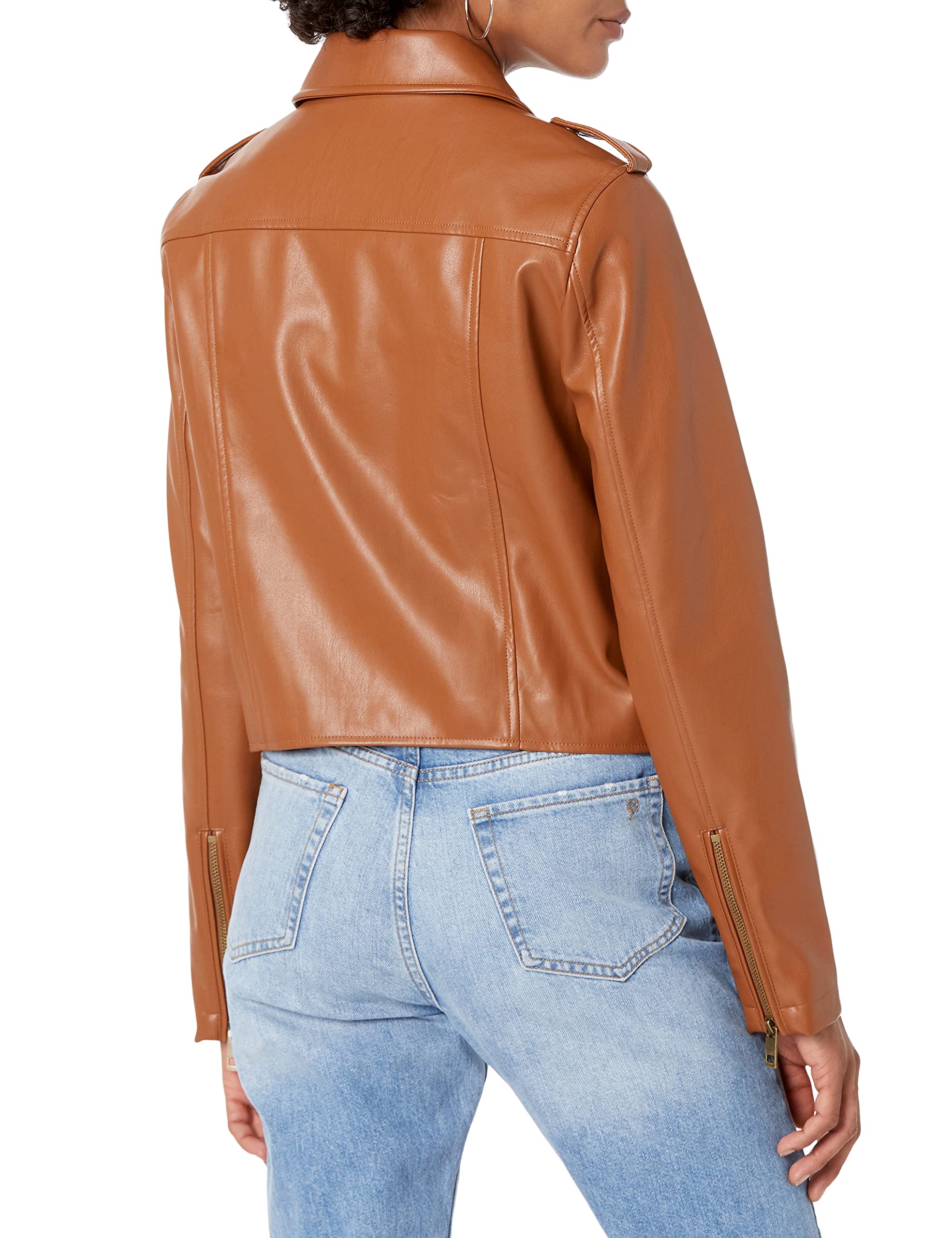 The Drop Women's Heather Faux Leather Moto Jacket, Cognac, XXL, Plus Size