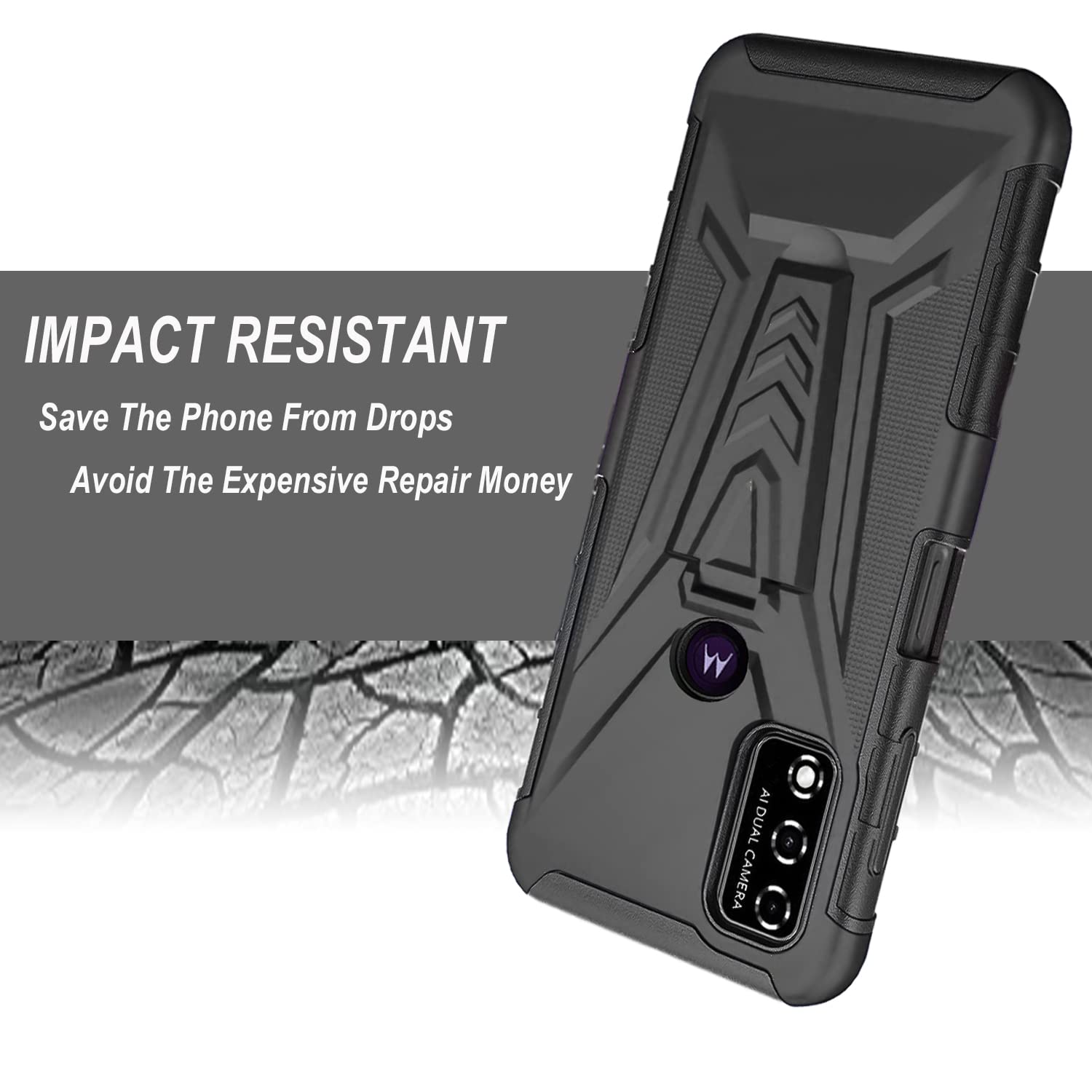 Moto G Pure Case, Motorola G Pure Case, [with Tempered Glass Screen Protector Include], Circlemalls Military Grade 12 ft Shockproof Cover Built in Kickstand and Belt Clip Holster -Dark