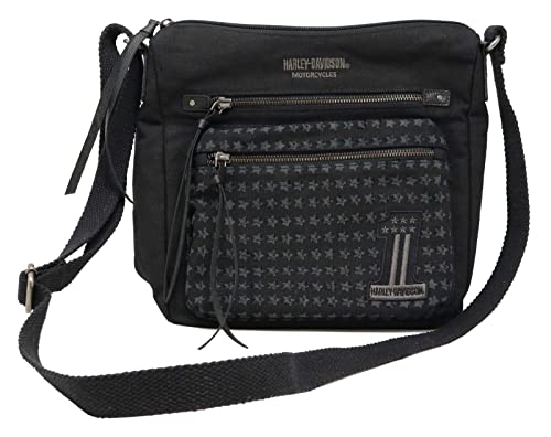 Harley-Davidson Women's Uno Stars Distressed Cotton Denim Hobo Purse - Black