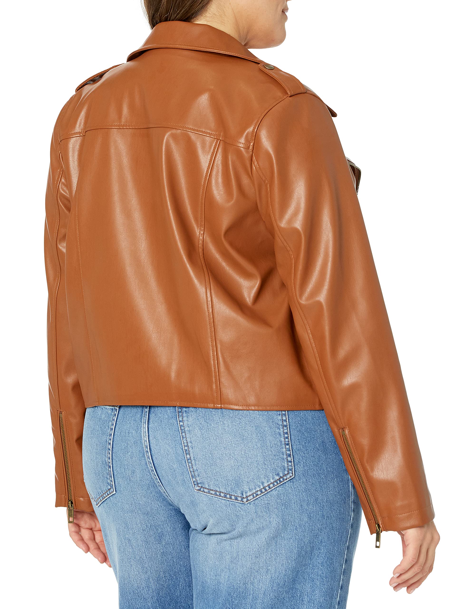 The Drop Women's Heather Faux Leather Moto Jacket, Cognac, XXL, Plus Size
