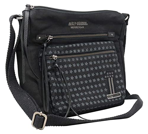 Harley-Davidson Women's Uno Stars Distressed Cotton Denim Hobo Purse - Black