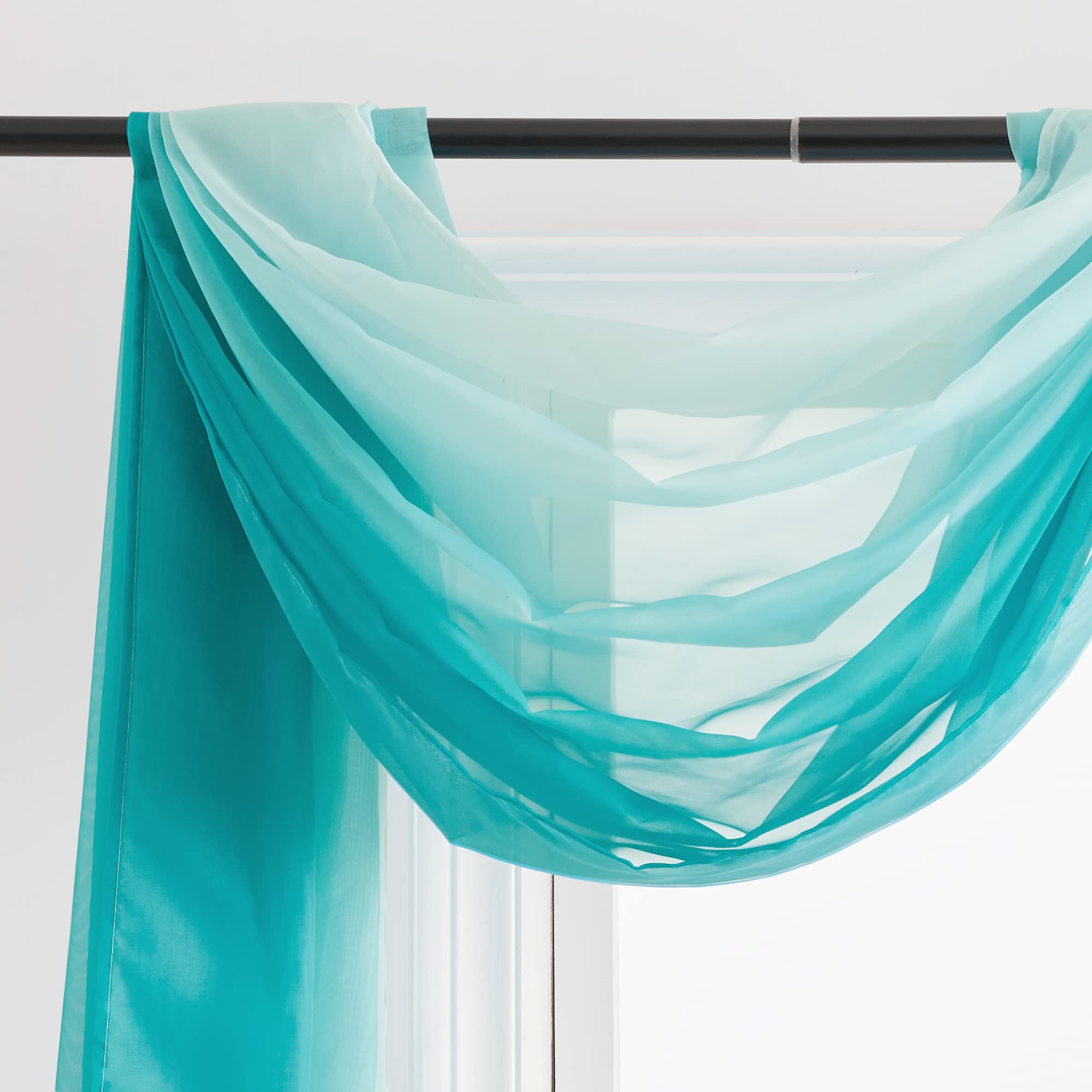 NICETOWN Teal Ombre Sheer Scarf Curtains Valances, Decorative Elegant Backdrop Voile Sheer Texture Bed Canopy for Indoor Outdoor Beach Wedding/Bed Canopy, 2 Panels, W60 x L216