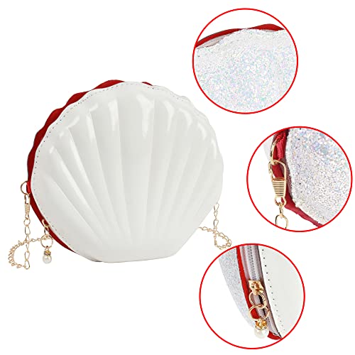 Van Caro Womens Sequins Shell Evening Purse Pearl Clutch Handbag Cross-body Shoulder Bag, White01