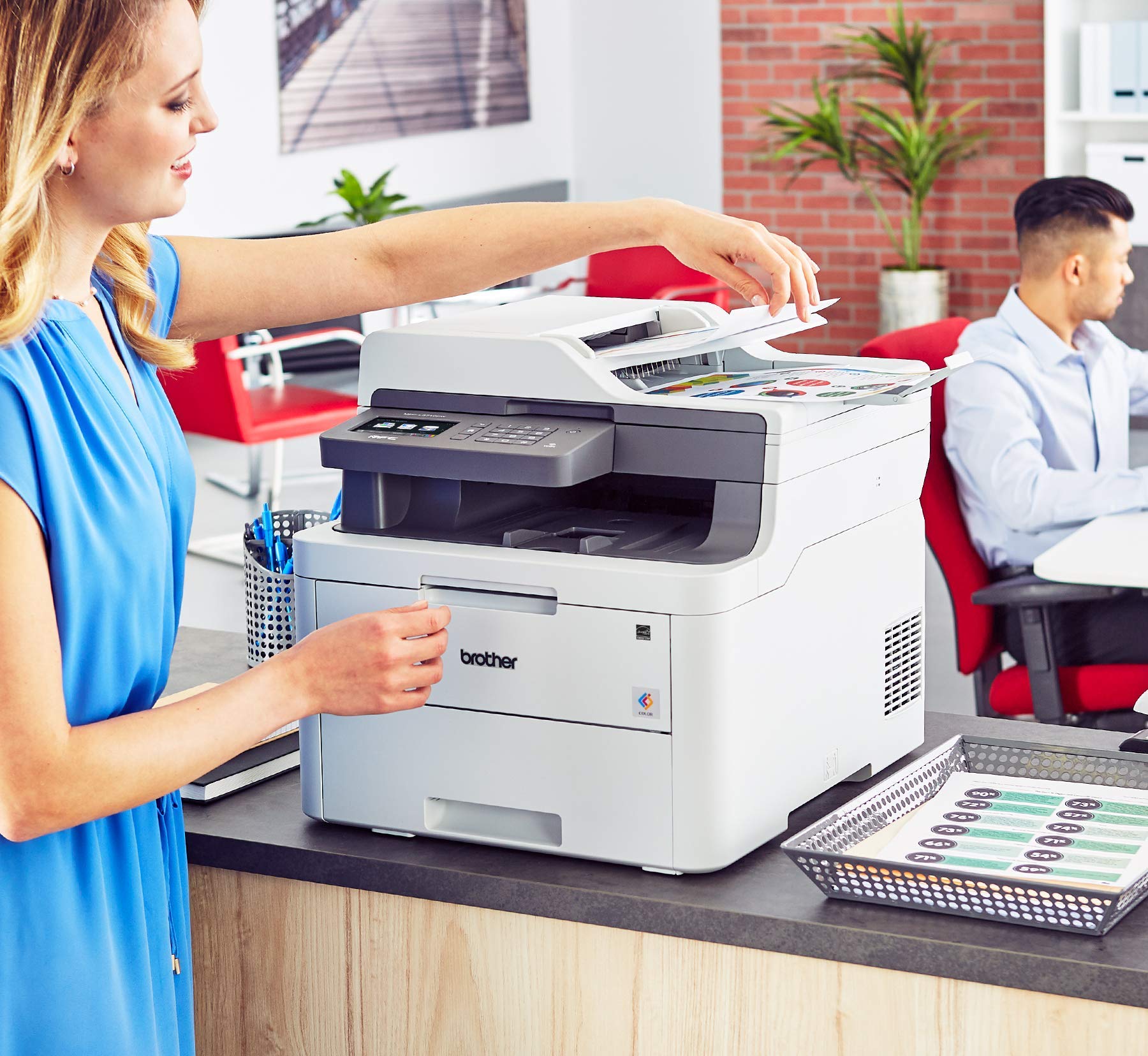 Brother MFC-L3710CW Compact Digital Color All-in-One Laser Printer, Wireless Printing, Print Scan Copy Fax, 19 ppm, 250-sheet, Built-in Wireless, 600x600DPI, 512 MB, Bundle with JAWFOAL Printer Cable