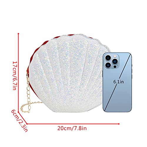 Van Caro Womens Sequins Shell Evening Purse Pearl Clutch Handbag Cross-body Shoulder Bag, White01