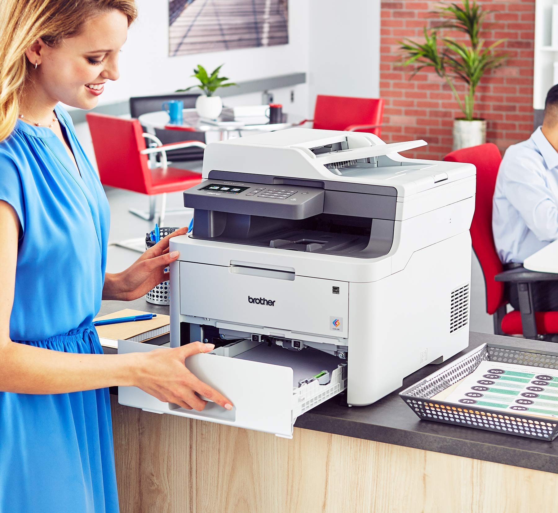 Brother MFC-L3710CW Compact Digital Color All-in-One Laser Printer, Wireless Printing, Print Scan Copy Fax, 19 ppm, 250-sheet, Built-in Wireless, 600x600DPI, 512 MB, Bundle with JAWFOAL Printer Cable