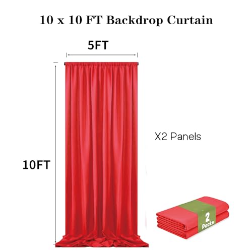 10x10FT Red Backdrop Curtains for Party, 2 Panels 5x10FT Thick Polyester Backdrop Drapes, Wrinkle Resistant Photography Background Drapes for Wedding Birthday Home Decoration