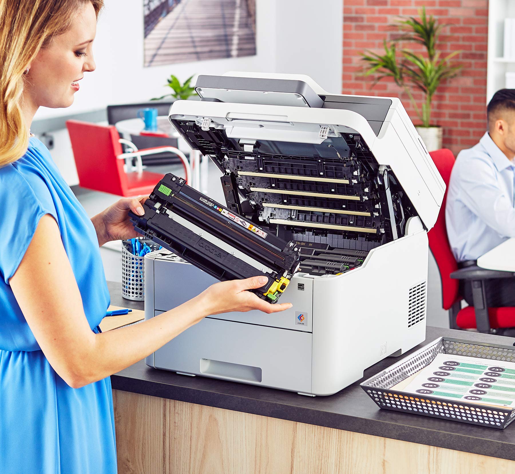 Brother MFC-L3710CW Compact Digital Color All-in-One Laser Printer, Wireless Printing, Print Scan Copy Fax, 19 ppm, 250-sheet, Built-in Wireless, 600x600DPI, 512 MB, Bundle with JAWFOAL Printer Cable