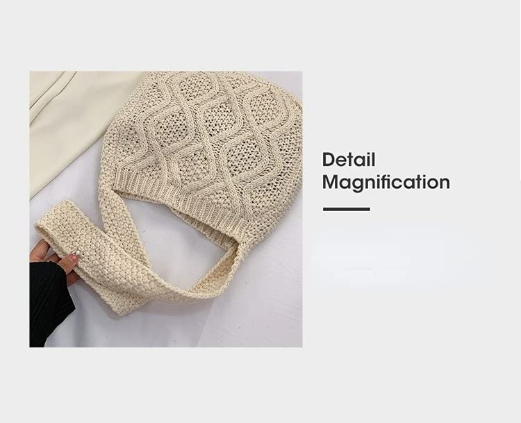 Fairycore Crochet Tote Bag Women's Shoulder Bags Trendy Hobo Bag Y2K Aesthetic Shopping Handbag Accessories (Black)