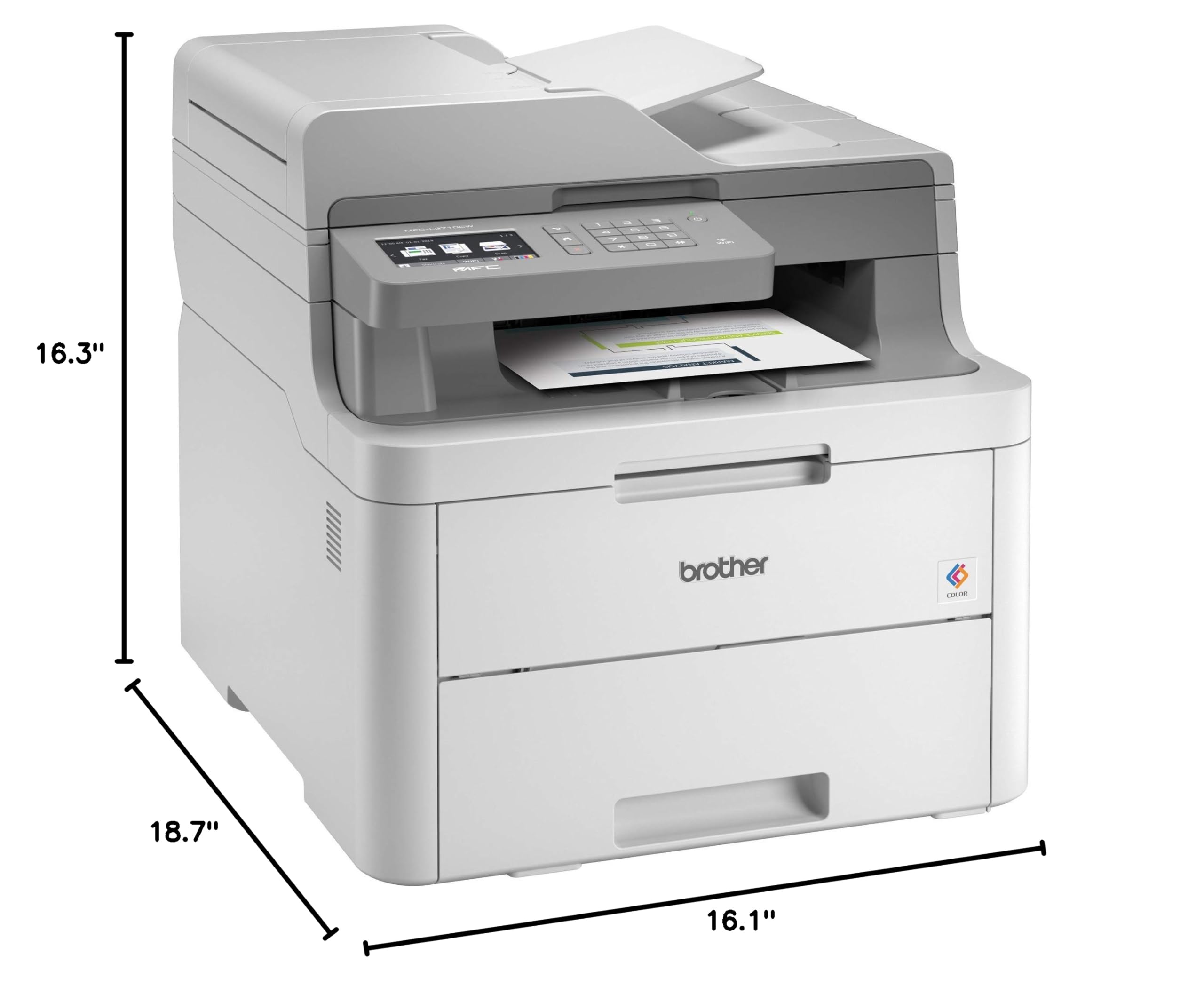 Brother MFC-L3710CW Compact Digital Color All-in-One Laser Printer, Wireless Printing, Print Scan Copy Fax, 19 ppm, 250-sheet, Built-in Wireless, 600x600DPI, 512 MB, Bundle with JAWFOAL Printer Cable