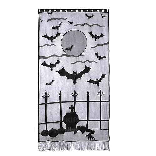 Halloween Door Curtain, Skeleton Bat Spider Web Black Lace Door Curtain, Hanging Decoration, Door and Window Decoration Hanging (Black, One Size, Multiple Styles) CrawlingGhostTasselDoorCurtain