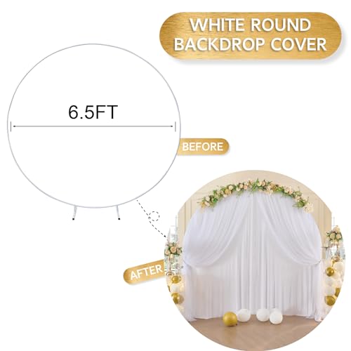 6.5FT White Round Backdrop Cover with Tulle for 6.0/6.5ft Circle Background Stand Photography Wrinkle-Free for Birthday Party Baby Shower Wedding Decorations