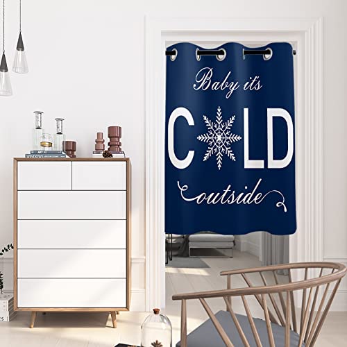 Prime-Home Blackout Curtains for Bedroom, Christmas Grommet Curtains Thermal Insulated Blackout Window Curtains Drapes, Blackout Panel 52"x 96" Cold Winter Snowflakes Blue Backdrop