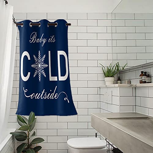 Prime-Home Blackout Curtains for Bedroom, Christmas Grommet Curtains Thermal Insulated Blackout Window Curtains Drapes, Blackout Panel 52"x 96" Cold Winter Snowflakes Blue Backdrop