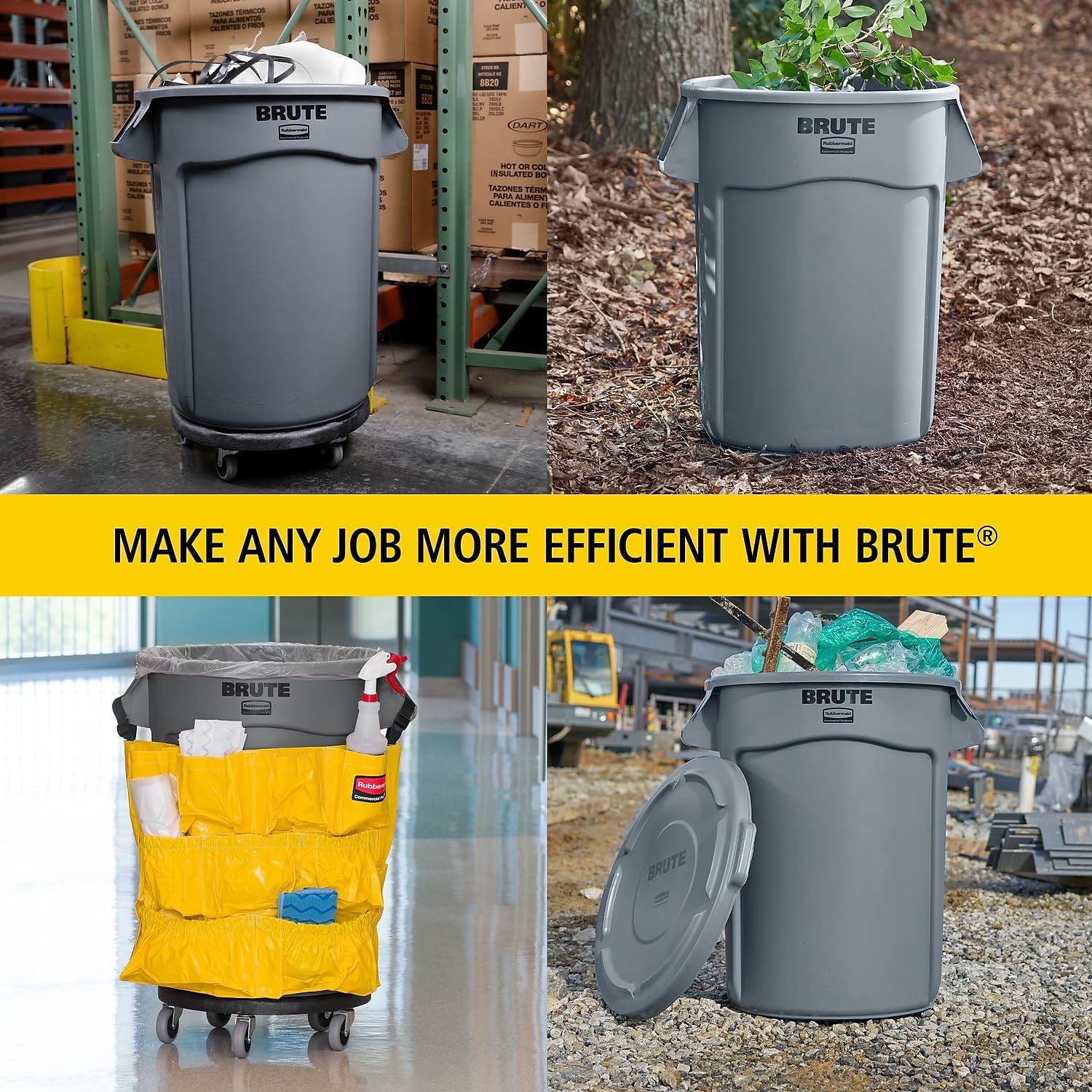 Rubbermaid Commercial 265500Gy Round Brute Container Plastic 55 Gal Gray