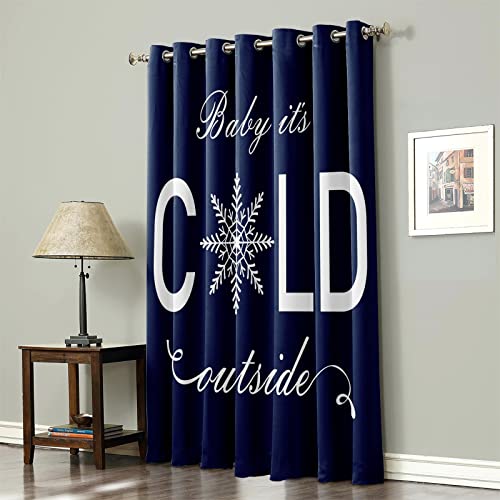 Prime-Home Blackout Curtains for Bedroom, Christmas Grommet Curtains Thermal Insulated Blackout Window Curtains Drapes, Blackout Panel 52"x 96" Cold Winter Snowflakes Blue Backdrop