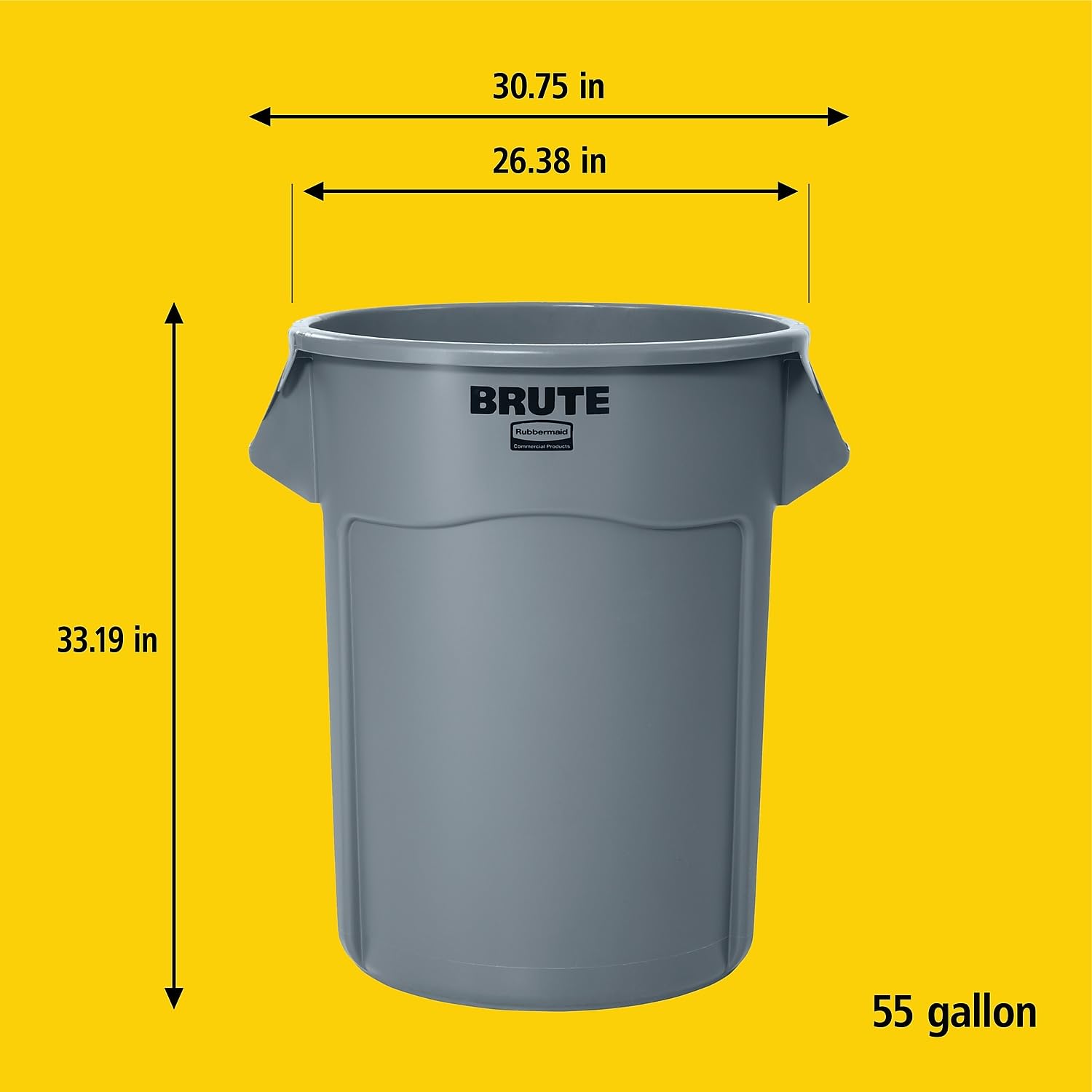 Rubbermaid Commercial 265500Gy Round Brute Container Plastic 55 Gal Gray