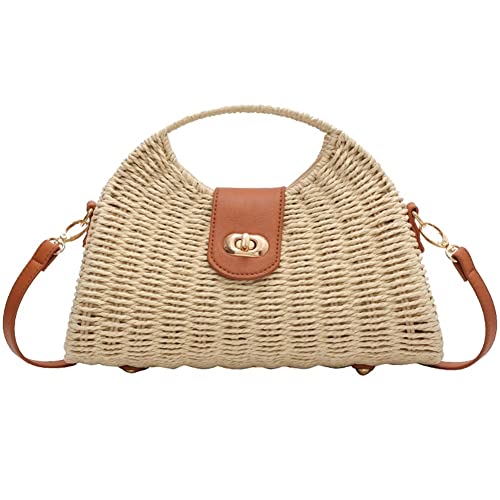 EDIWER Womenâs Straw Beach Bag Beach Tote Purse Rattan Crossbody Bag Daily Top Handle Satchel Handbag Shoulder Bag for Summer