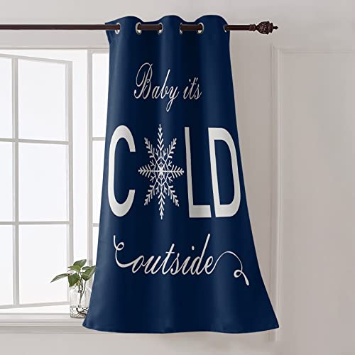Prime-Home Blackout Curtains for Bedroom, Christmas Grommet Curtains Thermal Insulated Blackout Window Curtains Drapes, Blackout Panel 52"x 96" Cold Winter Snowflakes Blue Backdrop