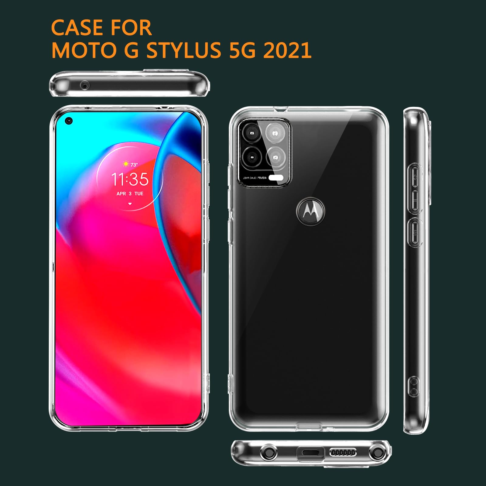 Oududianzi Case for Moto G Stylus 5G 2021 with Screen Protector,Non-Yellowing Shockproof Bumper Protective Phone Cover, Anti-Scratch Soft TPU Back(Transparent)