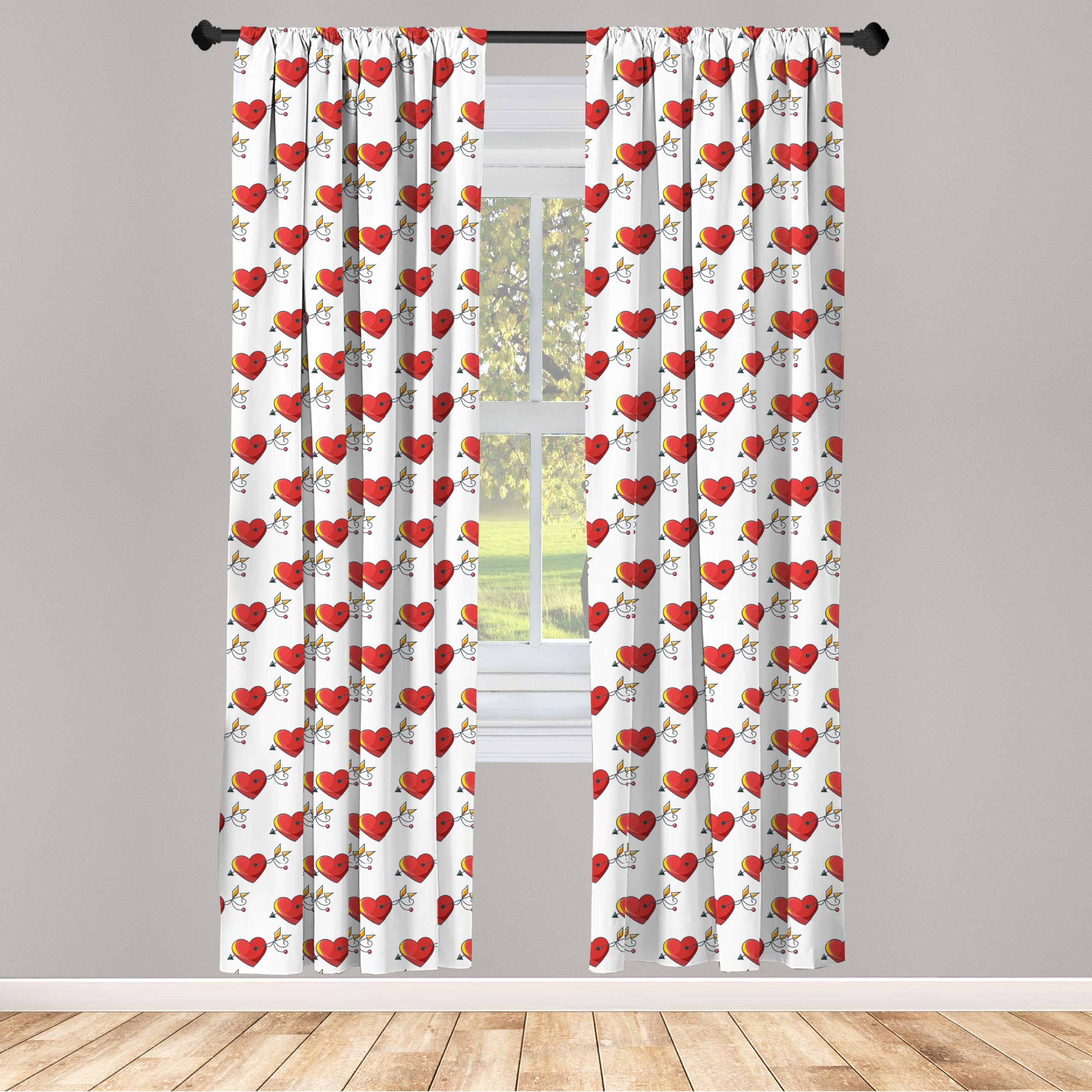 Ambesonne Romantic Window Curtains, Valentine's Hearts Lovers Heartbroken Amour Graphic on Plain Backdrop, Lightweight Decor 2-Panel Set with Rod Pocket, Pair of - 28" x 84", Vermilion Orange