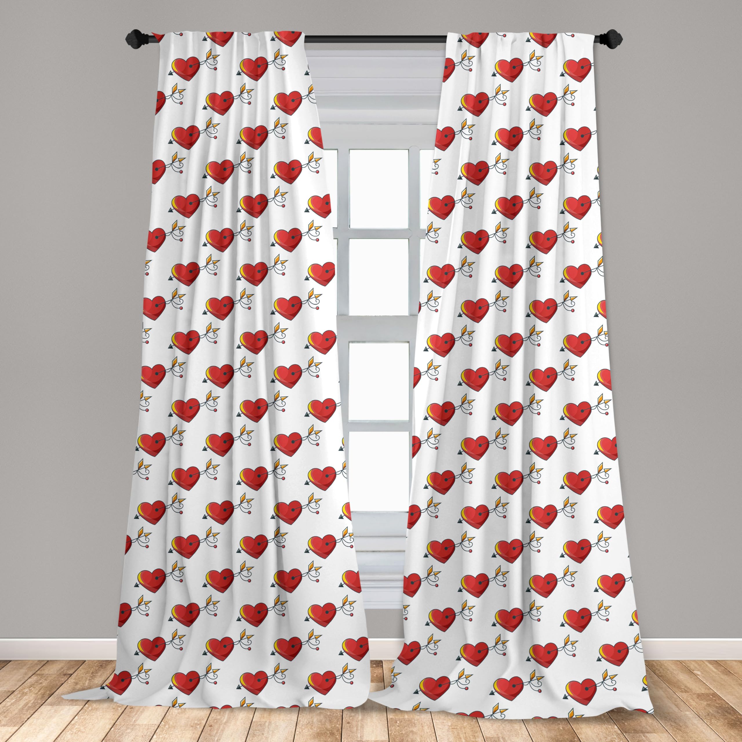 Ambesonne Romantic Window Curtains, Valentine's Hearts Lovers Heartbroken Amour Graphic on Plain Backdrop, Lightweight Decor 2-Panel Set with Rod Pocket, Pair of - 28" x 84", Vermilion Orange