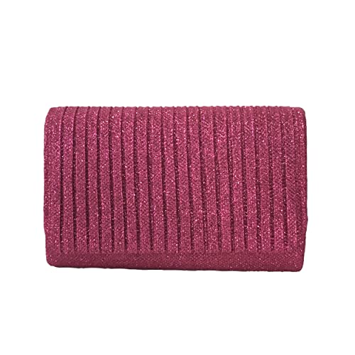 Fashion Culture Gilda Glitter Fabric Flap Clutch Evening Bag, Fuschia Pink