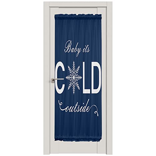Front Door Curtains for Window, Christmas French Door Curtains Glass Door Window Curtain Back Door Curtain for Patio Front Doors Half 54W x 72L Cold Winter Snowflakes Blue Backdrop