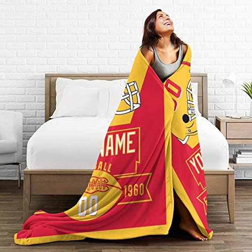 SEAGGS Custom Football Blanket for Men Personalized Fans Gifts Add Name and Number, 40" x 50", 50" x 60", 80" x 60"